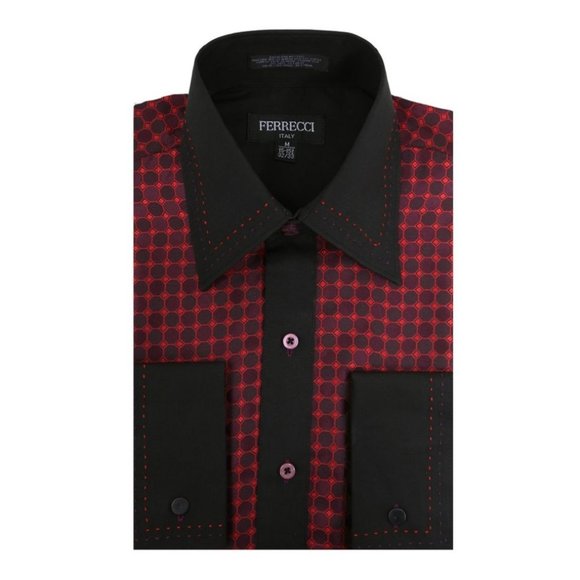 Ferrecci | Shirts | Mens Ferrecci Black Red Burgundy Pattern Dress ...